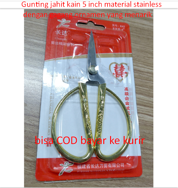 Gunting jahit kain 5 inch material stainless dengan gagang ornamen yang ...