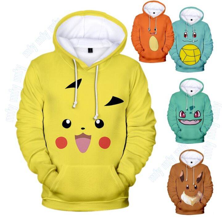 Kids Pokemon Hoodies Pocket Monster Pikachu Eevee Charmander Squirtle ...