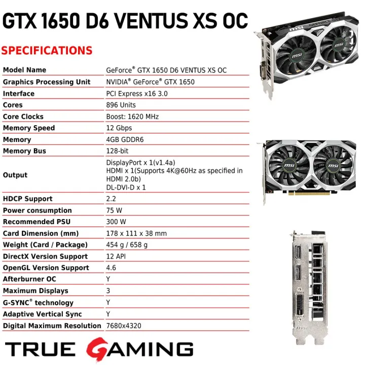 2การ์ด GDDR6 GTX 1650 12000Mhz 7680 × 4320 RTX 1650กราฟิก GDDR6 4GB PCI ...