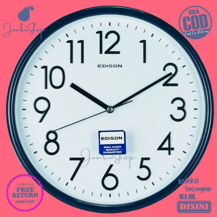Jam Dinding Quartz Minimalis Biru Tua Putih Edison EDW 315 -T5 Hiasan ...