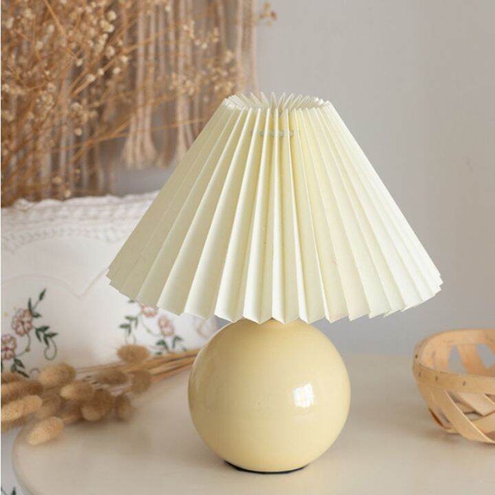 Korean Inspired Vintage Pleated Table Lamp Bedside Lamp Ceramic Body ...
