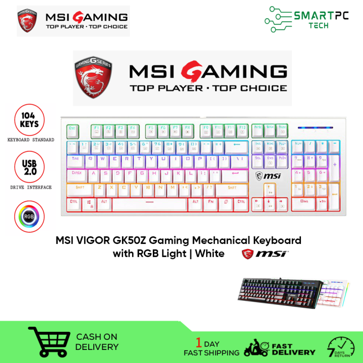 SmartPCtech Original MSI VIGOR GK50Z KEYBOARD MECHANICAL GAMING KEYBOARD 104KEY KEYBOARD (white ...