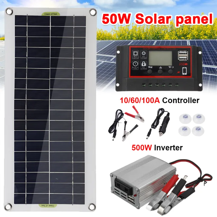 Solar Power System Solar Panel 500W Inverter 10A/60A/100A Controller ...