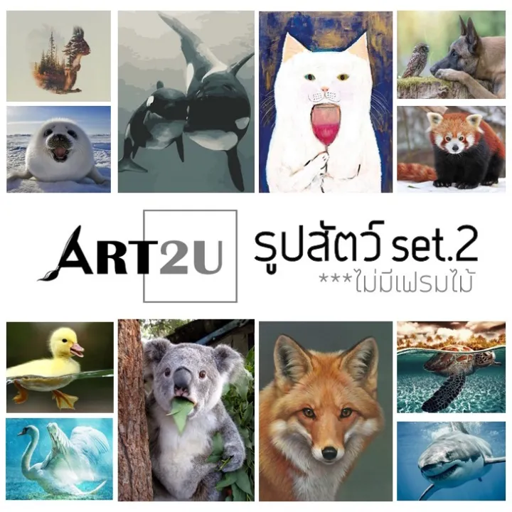 ART2U รูปสัตว์ เซต2 ภาพระบายสีตามตัวเลข DIY ไม่มีเฟรมไม้ | Lazada.co.th