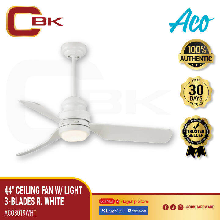 ACO ACO8019WHT CEILING FAN W/ LIGHT 3-BLD 44" WHITE-WITH REMOTE | Lazada PH