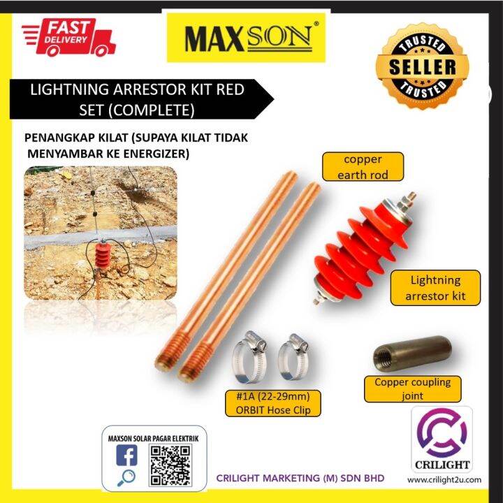 Crilight MAXSON Lightning Arrestor Kit SET (COMPLETE)Untuk Halang daripada terkena kilat ...