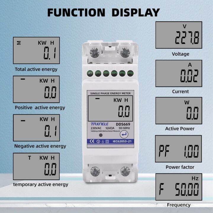 Multifunction 230V 60A Bi-Directional Energy Meter Import Export KWH Solar PV Power Voltage ...