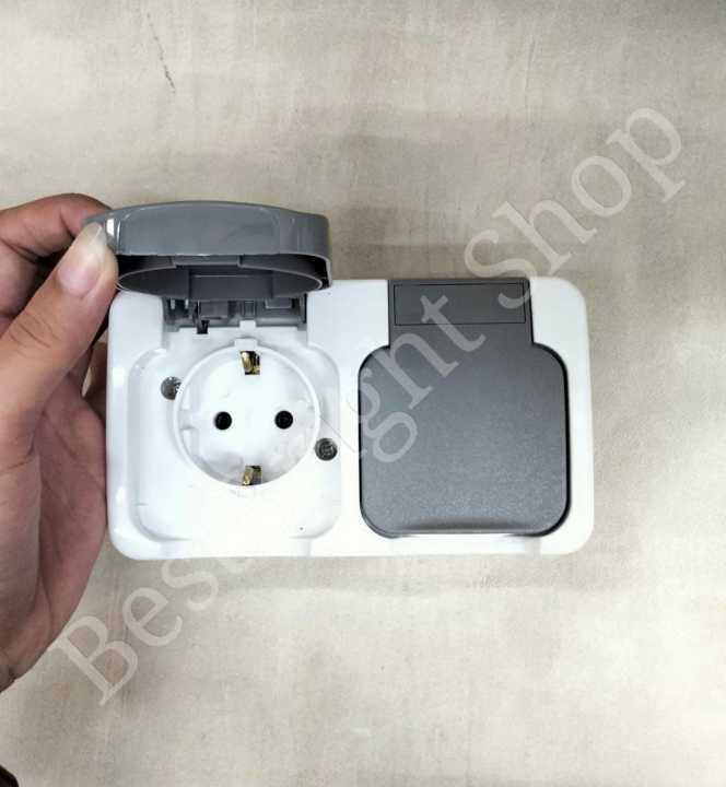 BROCO Atlantic Double Socket Outlet Outdoor Stop Kontak Tutup 2252 ...