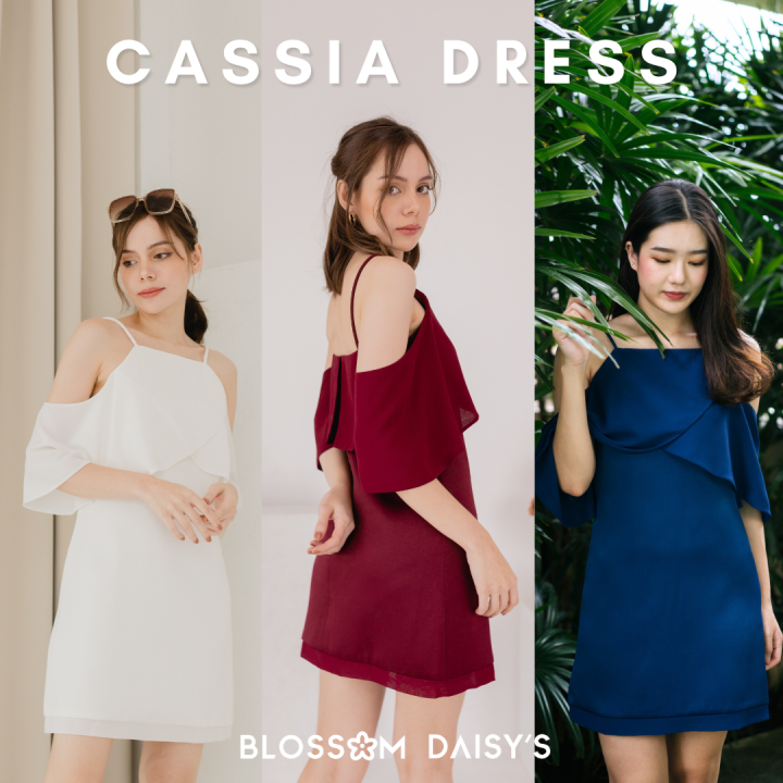 (SALE) CASSIA DRESS เดรสสั้นทรงสอบสำหรับใส่ไปงาน แต่งผ้าชีฟองระบาย ใส่ได้2แบบ ทั้งแบบสายเดี่ยว ...