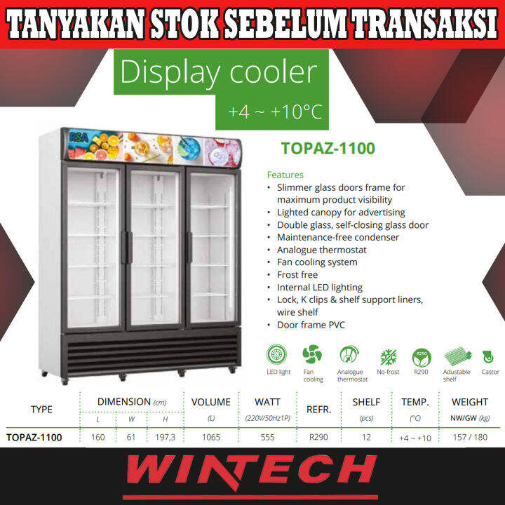 RSA TOPAZ-1100 Showcase 3 Pintu Display Cooler Lemari Kaca Pendingin ...