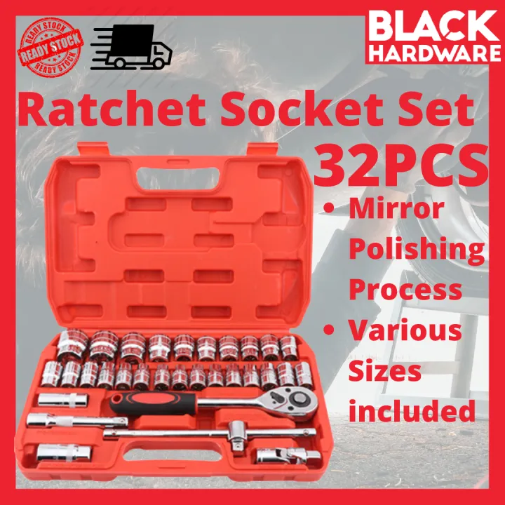 BLACK HARDWARE 32Pcs 1/2 Ratchet Socket Spanner Spanar Kereta Buka ...