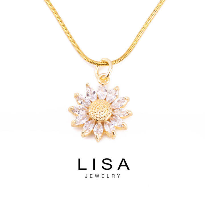 lisa jewelry 18K gold necklace, flower shape necklace pendant 19n ...