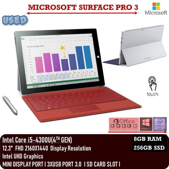 Microsoft Surface Pro 3 Intel i5-4thGen / 4Gb Ram /8GBRAM/ 128Gb SSD ...