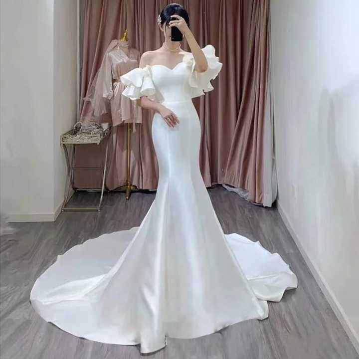 Gaun wedding dress mermaid simple satin mewah gaun pengantin | Lazada ...