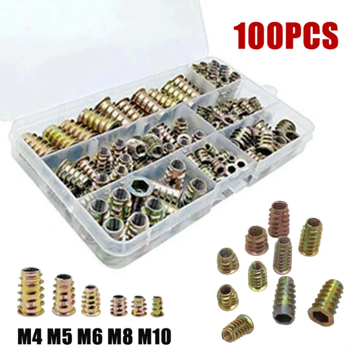 PEXELS 100pcs New M4 M5 M6 M8 M10 Threaded Hex Drive Inserts Wood Screw ...