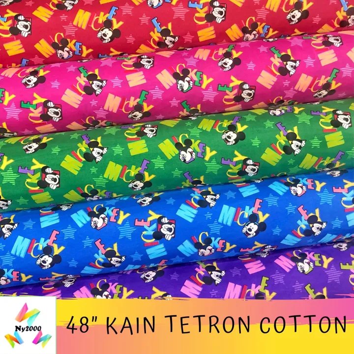 Kain Tetron Cotton TC (Polyester) Corak Mickey Mouse (Bidang 48 inci ...