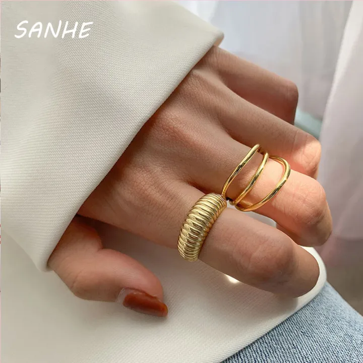 Sanhe 925เงินสเตอร์ลิงเรขาคณิตเปิดแหวนสำหรับผู้หญิง Ins อินเทรนด์แฟชั่นการออกแบบเฉพาะบุคลิกภาพ ...