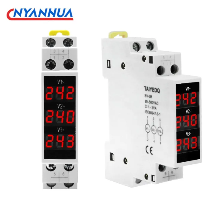 1pc Three-display Voltmeter Din Rail Three Phase Modular Voltage Meter ...