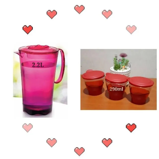 Tupperware Sheerly Elegant Pitcher (1) 2.2L + Eleganzia Short Glass (3) 290ml - 1 set | Lazada