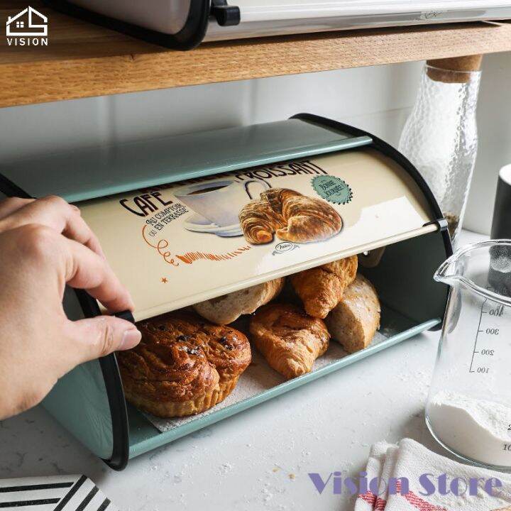 Vision Vintage Bread Storage Box Rural Retro Flip Bread Baking Box ...
