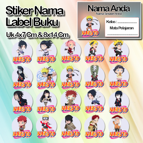Stiker Label Buku naruto sasuke kakasi gara boruto animasi anime kartun ...