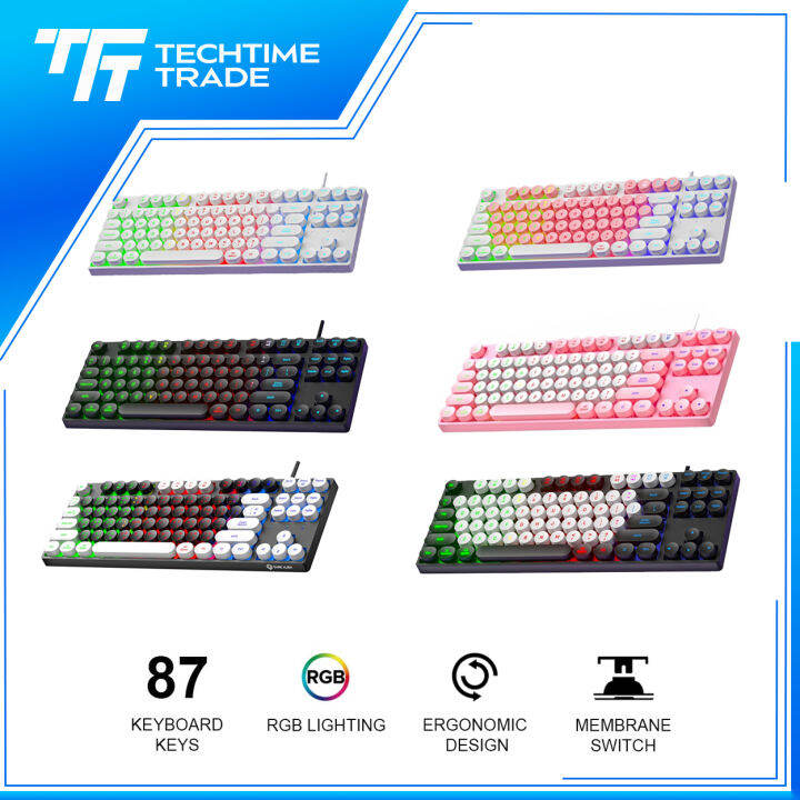 Dark Alien DK100 87 Keys Retro Punk Keyboard RGB LED Suspended Membrane Keyboard | Lazada PH