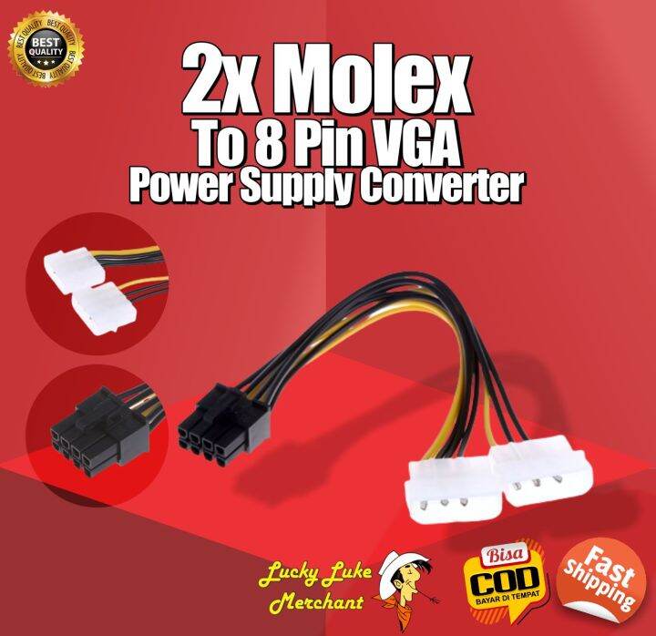 VGA Power 8 pin converter 2x Molex konverter molex ke 8pin PCIE PSU ...