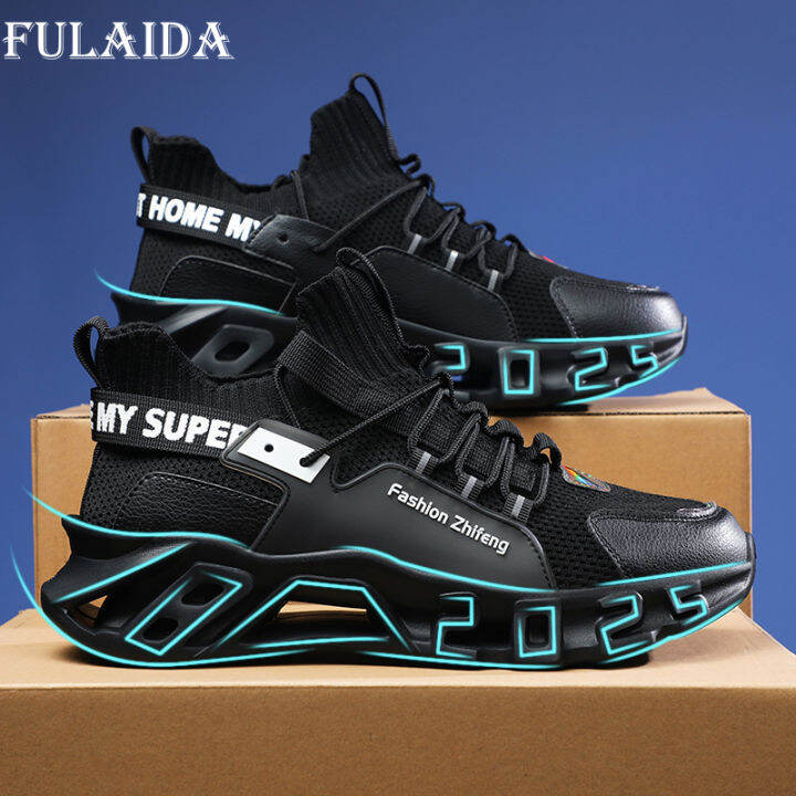 FULAIDA บินทอตาข่ายใบมีดรองเท้ากีฬากลางแจ้งขนาดใหญ่วิ่งรองเท้าลำลอง ...