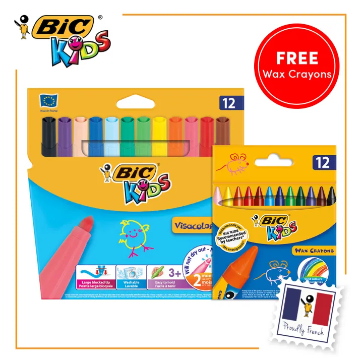 BIC Kids Visacolor Felt Pens with FREE Wax Crayons Promo Pack | Lazada PH