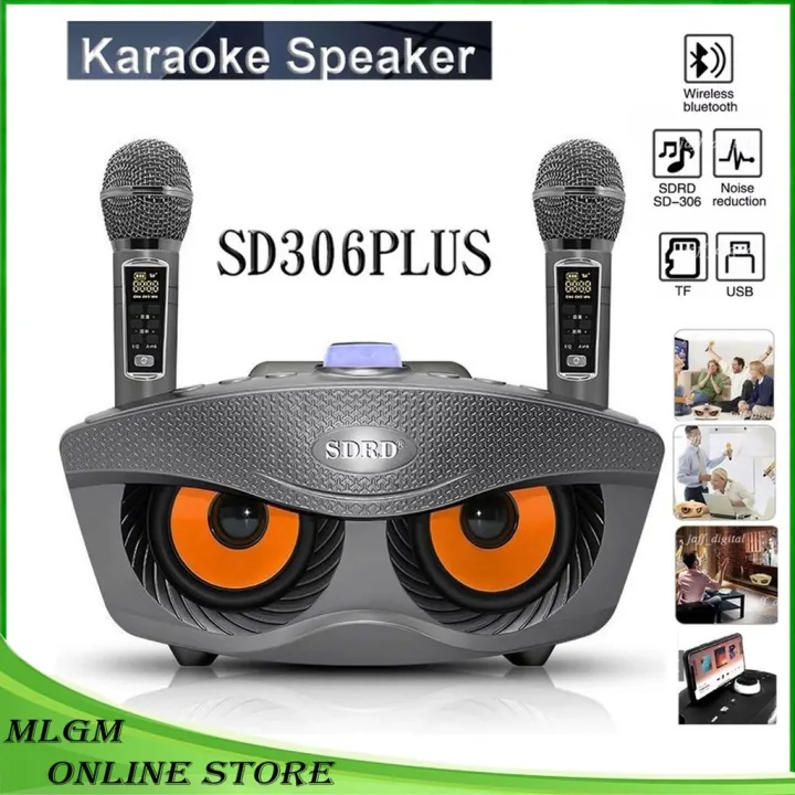 SDRD SD-306 Plus Wireless Bluetooth Dual Microphone Karaoke Portable 3D Stereo Speaker mic ...