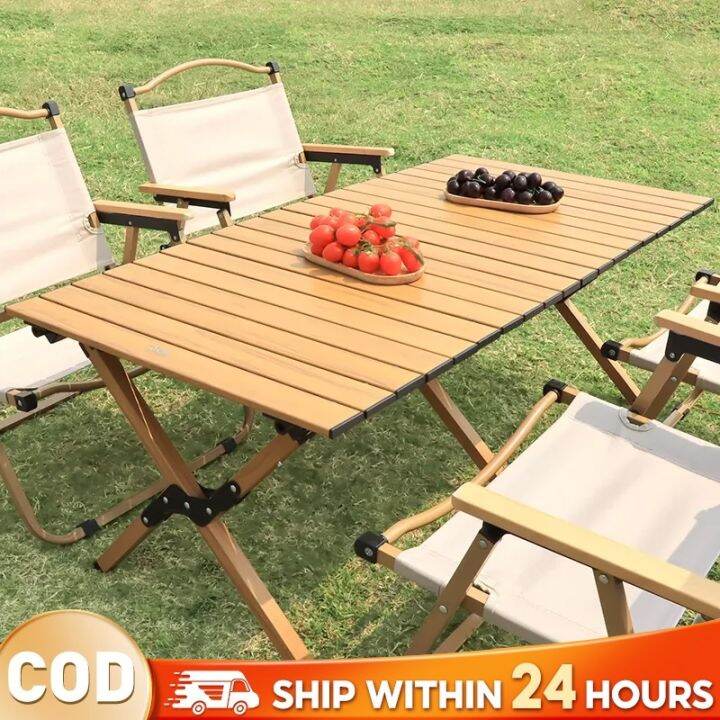 Outdoor Folding Table Portable Camping Picnic Barbecue Egg Roll Wood ...