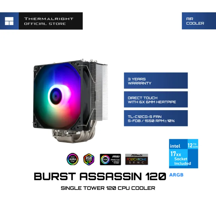 Thermalright Burst Assassin BA120 ARGB Single Tower CPU Air Cooler, Fan ...