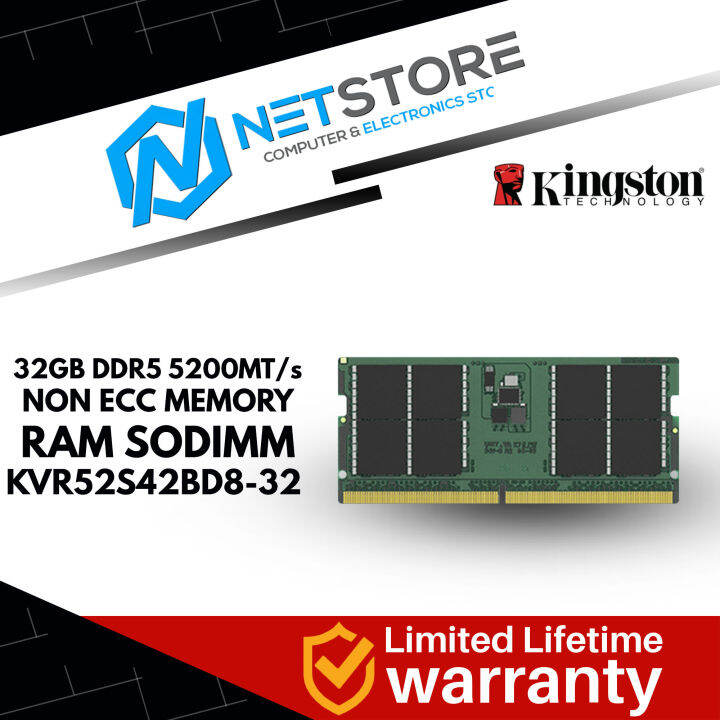 KINGSTON 32GB DDR5 5200MT/s NON ECC MEMORY RAM SODIMM -KVR52S42BD8-32 ...