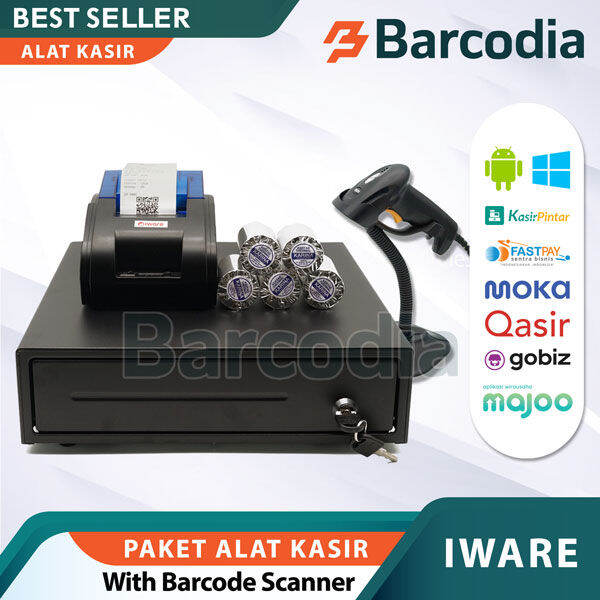 PAKET ALAT KASIR IWARE BLUETOOTH + USB ANDROID WINDOWS SUPP GOBIZ MOKA ...