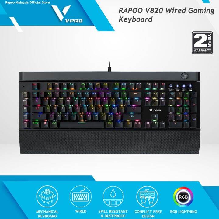 Rapoo V820 Wired Backlit Mechanical RGB Gaming Keyboard - 2 Years ...