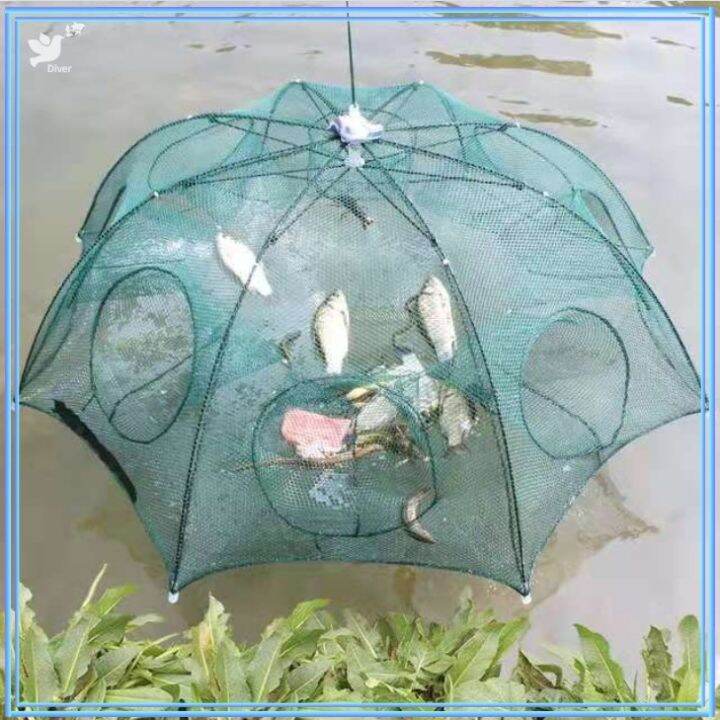 COD 4/6/8/12/16/20 hole foldable automatic fishing net prawn cage nylon ...