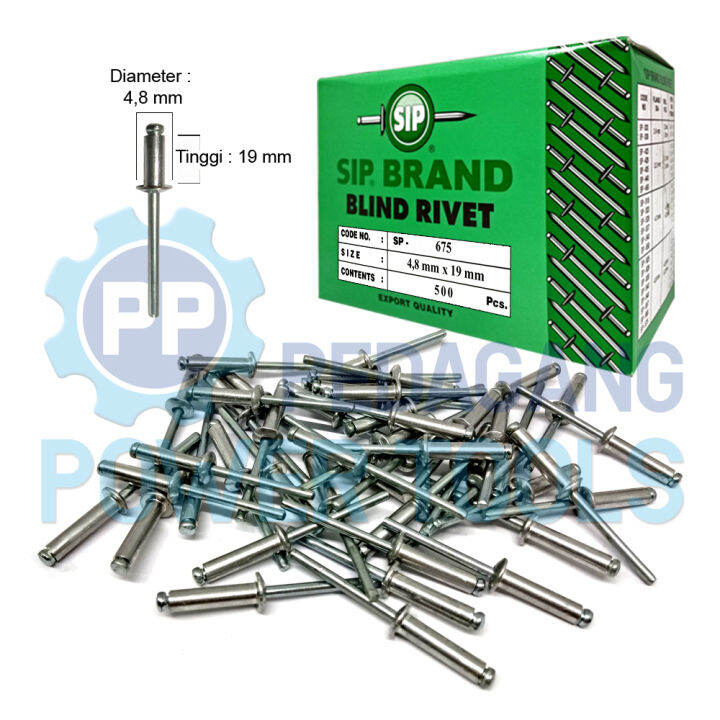 SIP 675 PAKU RIVET 4.8 x 19 MM BLIND RIPET RIFET TEMBAK 1 PAK 500 PCS ...