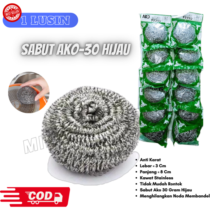 BEST SELLER! 1 Lusin Isi 12 Pcs - Sabut Ako 30g Hijau / Spon Cuci ...