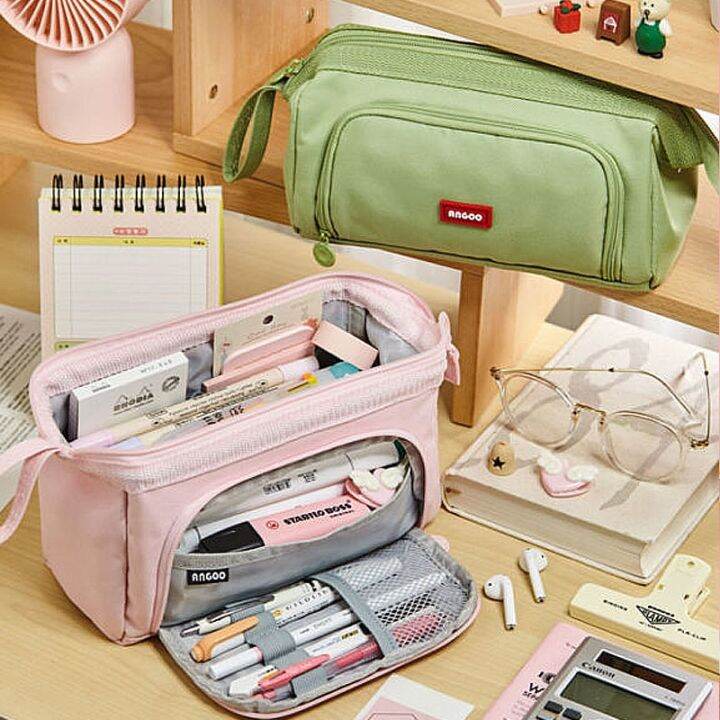 Angoo Side Window Cute Pencil Case Pouch Color Canvas Big Pencil Box ...