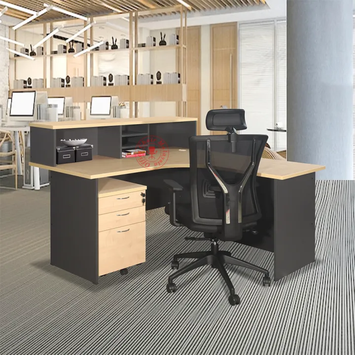 L Shape Reception Counter Table with 2D1F / Cashier Counter Table ...