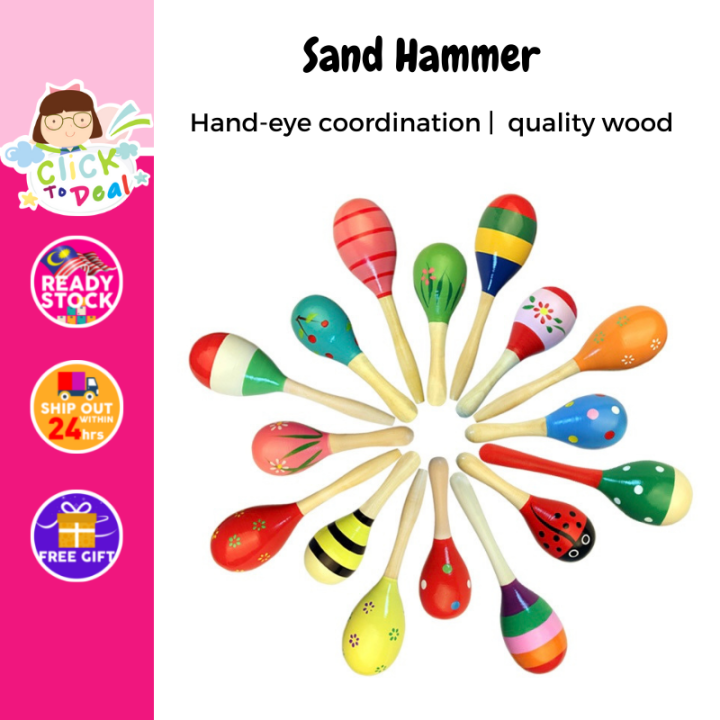 Wooden Sand Hammer Small Medium Large Rattle Shaker Musical Maracas ...