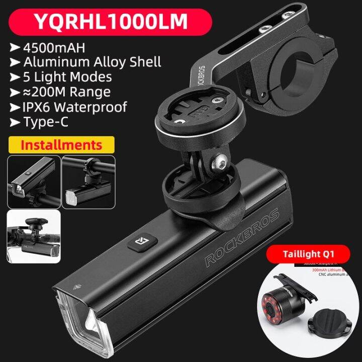 ROCKBROS Bicycle Front Light 1000 Lumens 4500Mah Lamp Highlight Aluminum Type-C Bike Flashlight ...