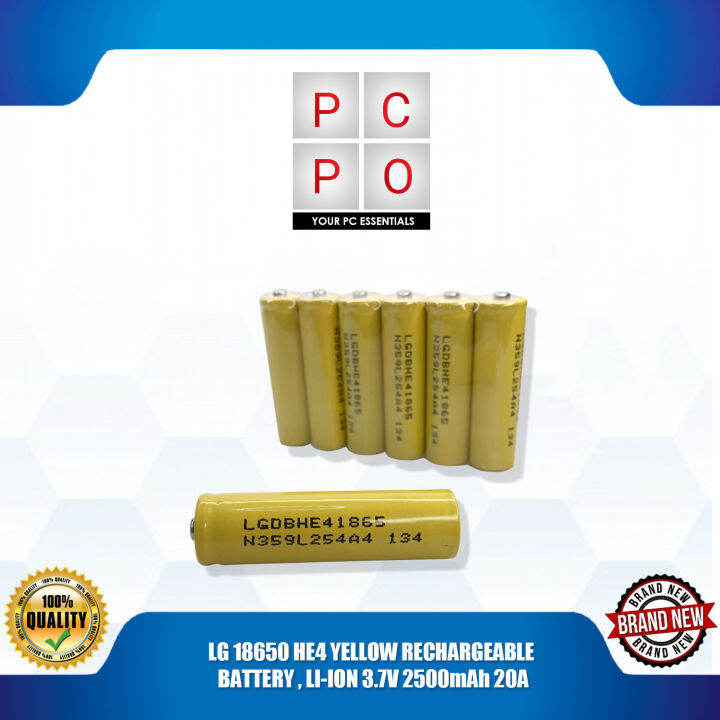 LG 18650 HE4 YELLOW RECHARGEABLE BATTERY , LI-ION 3.7V 2500mAh 20A ...