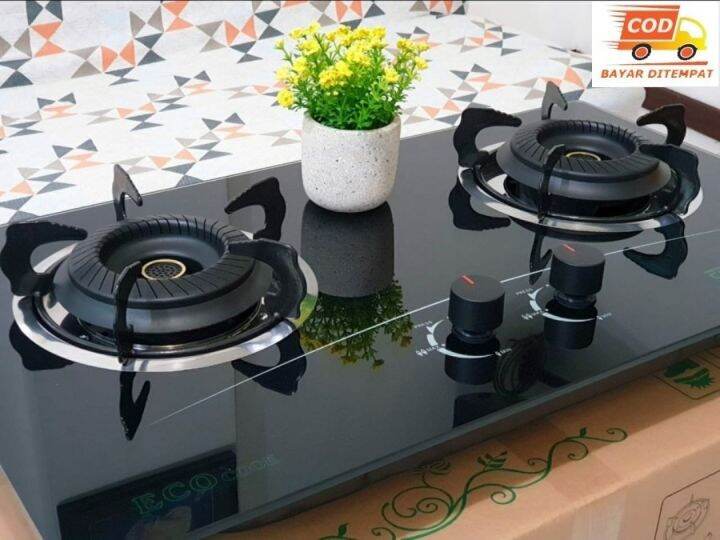 Kompor Gas Kaca Tanam 2 Tungku Eco Cook EC2-21-Minimalis Black Edition ...