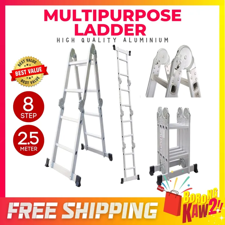 8 Step 2.5m Multipurpose Ladder Step Ladder Foldable Ladder Tangga ...