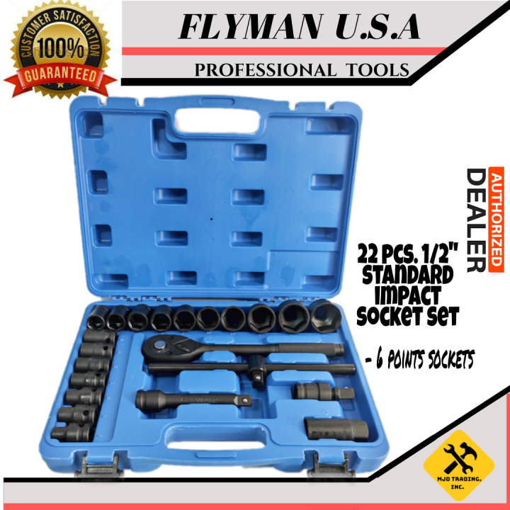 FLYMAN USA 22 PCS. 1/2" STANDARD IMPACT SOCKET SET: 6 POINTS | Lazada PH