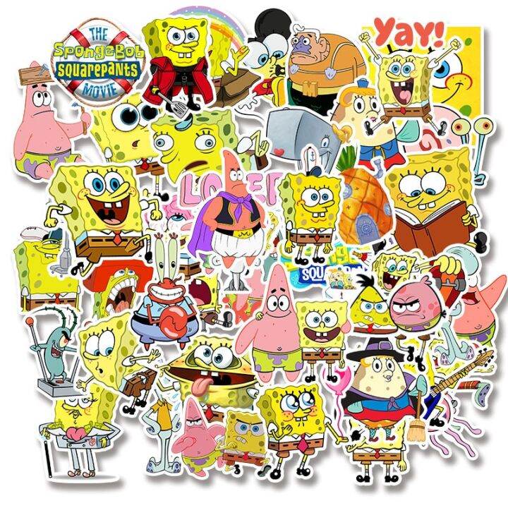 50pcs No Repeat Cartoon SpongeBob SquarePants Sticker Waterproof For ...