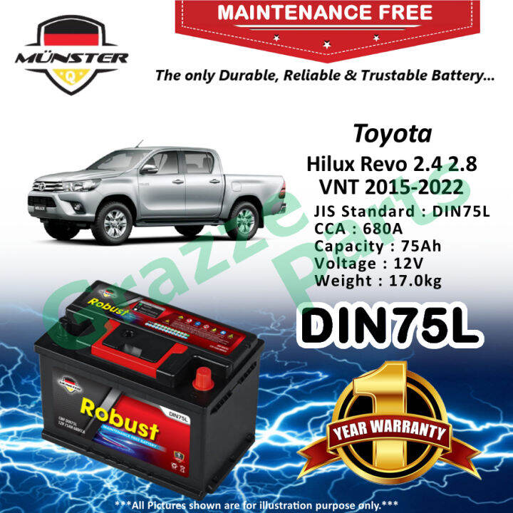 Münster Robust MF CMF DIN75 | DIN75L | 57539 (75AH) Car Battery Bateri Kereta Toyota Hilux Revo ...
