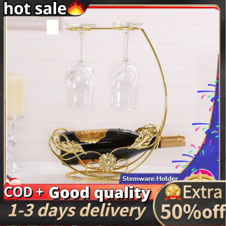 Tabletop Wine Rack Stemware Holder Holds 1 Bottle and 4 Glasses ...