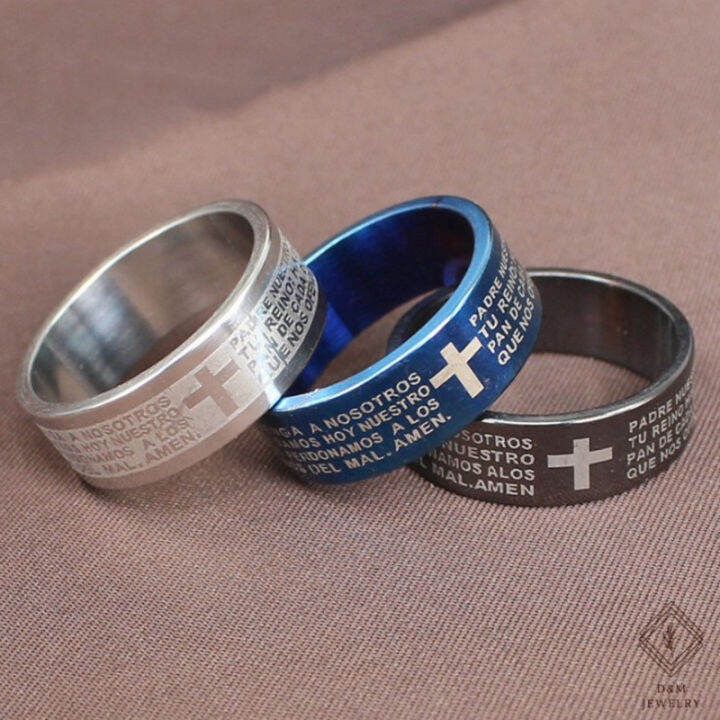 D&M Stainless Steel Croos Ring Bible Verse Band Ring Women Men Jewelry ...